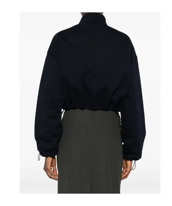 Miu Miu Cropped Zip-up Sweatshirt With Drawstring Cuffs - Blue