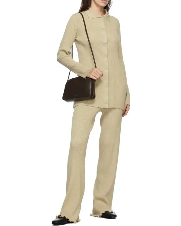 THE ROW Beige Ribbed Logo Trousers
