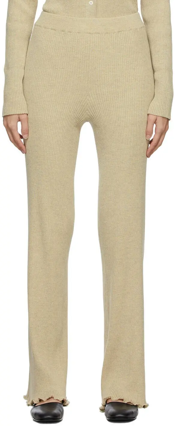 THE ROW Beige Ribbed Logo Trousers