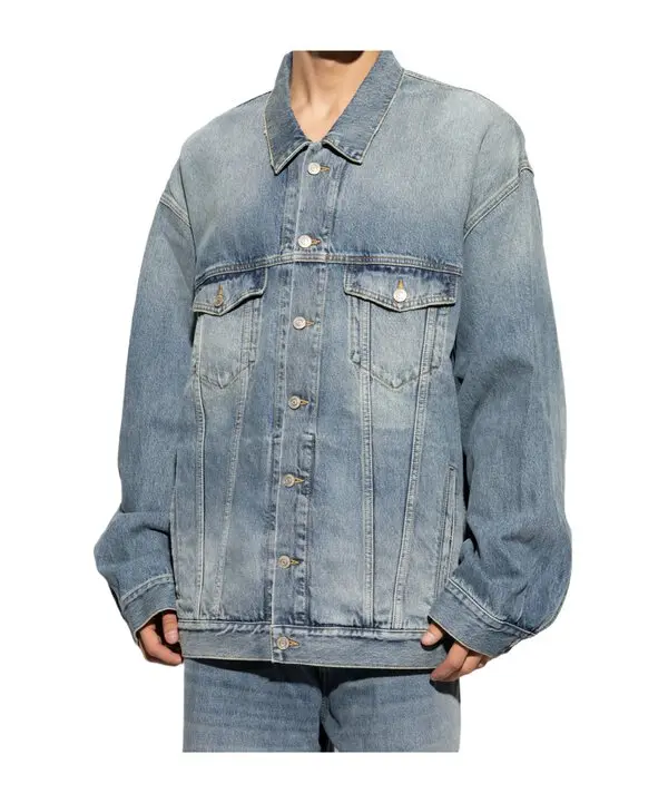 Balenciaga Oversized Denim Jacket With Engraved Logo Buttons