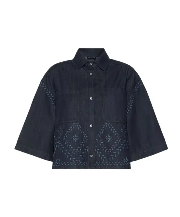 Max Mara Boxy Cropped Denim Shirt - Navy Blue