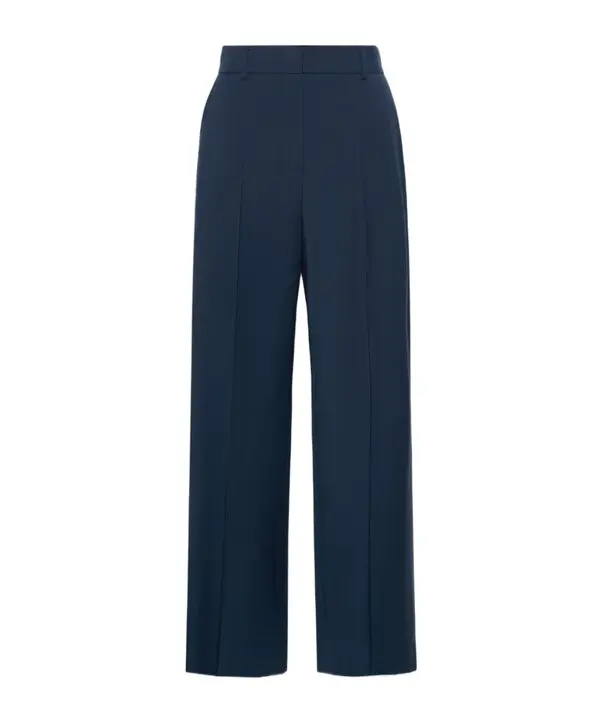 Max Mara Palazzo Fit Trousers With Pressed Crease - Navy