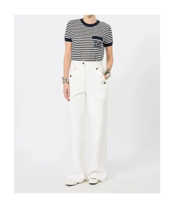 Max Mara Striped Knit T-shirt With Embroidered Monogram Detail