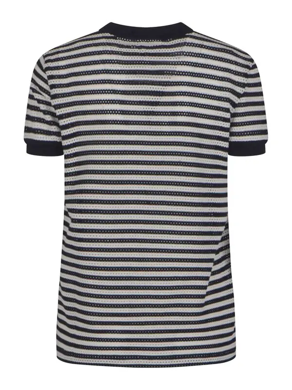 Max Mara Striped Knit T-shirt With Embroidered Monogram Detail - White/blue