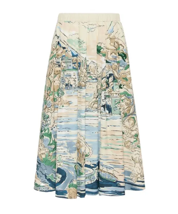 Max Mara Pleated Printed Poplin Maxi Skirt