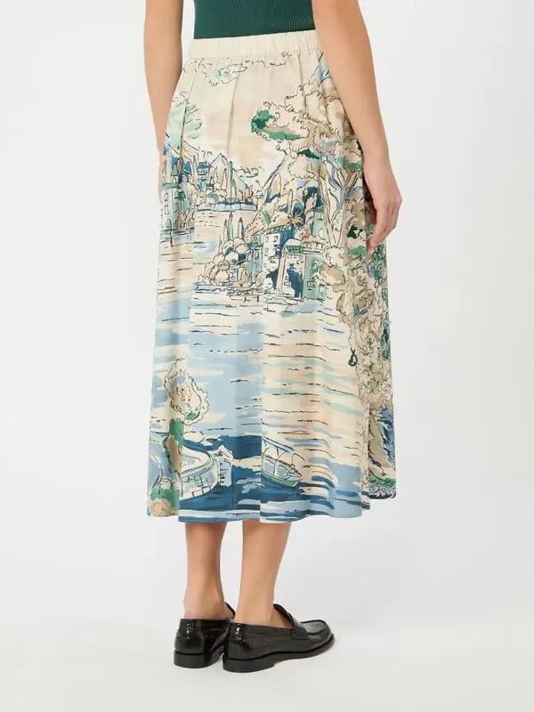 Max Mara Pleated Printed Poplin Maxi Skirt