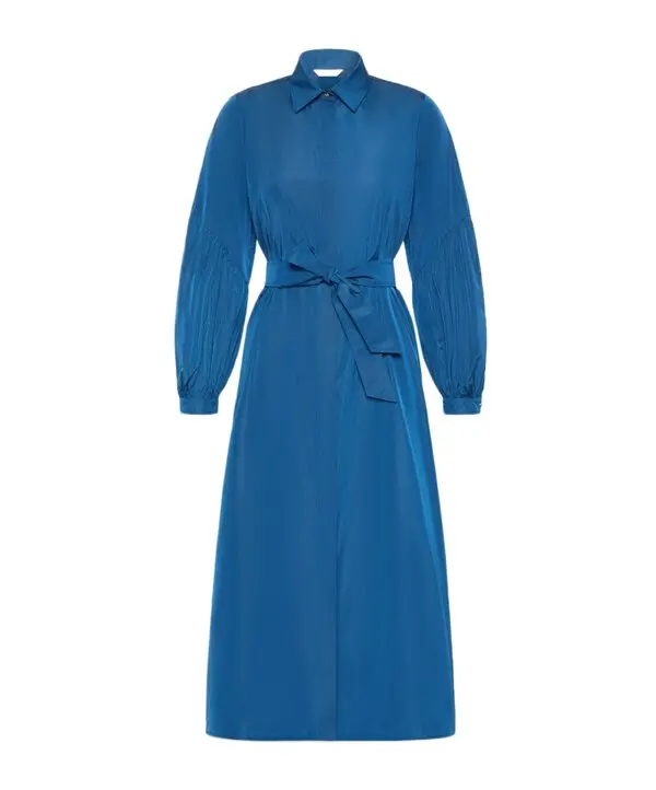 Max Mara Belted Balloon-sleeve Midi Shirt Dress - Navy