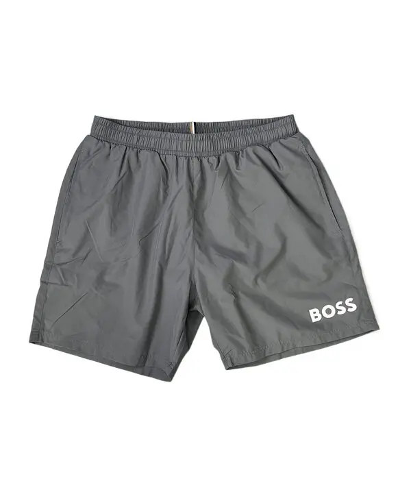 Hugo Boss Wide-leg Swim Trunks With Elastic Waist And Side Pockets - Gray