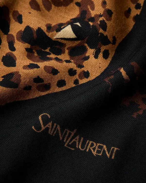 Saint Laurent Twill Wool Leopard Pattern Shawl