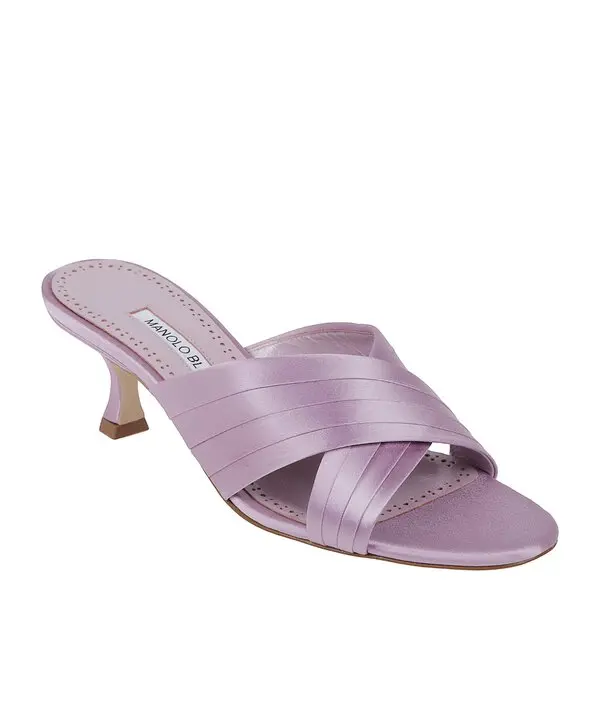 Manolo Blahnik Vieramul Satin Pleated Mules