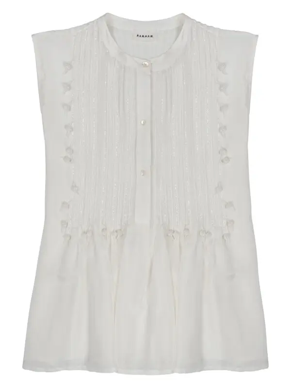 P.a.r.o.s.h Sadio Button-embellished Sleeveless Blouse - White