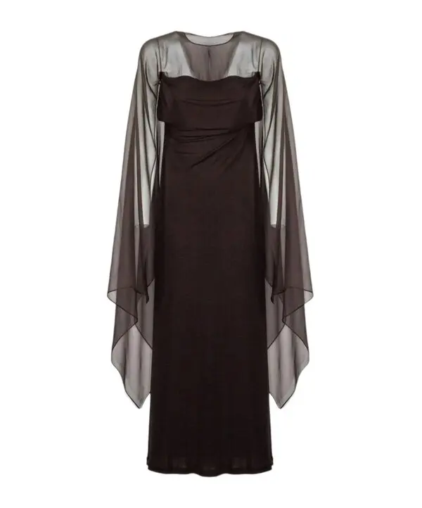 Alberta Ferretti Square Neck Sleeveless Chiffon Sleeve Dress