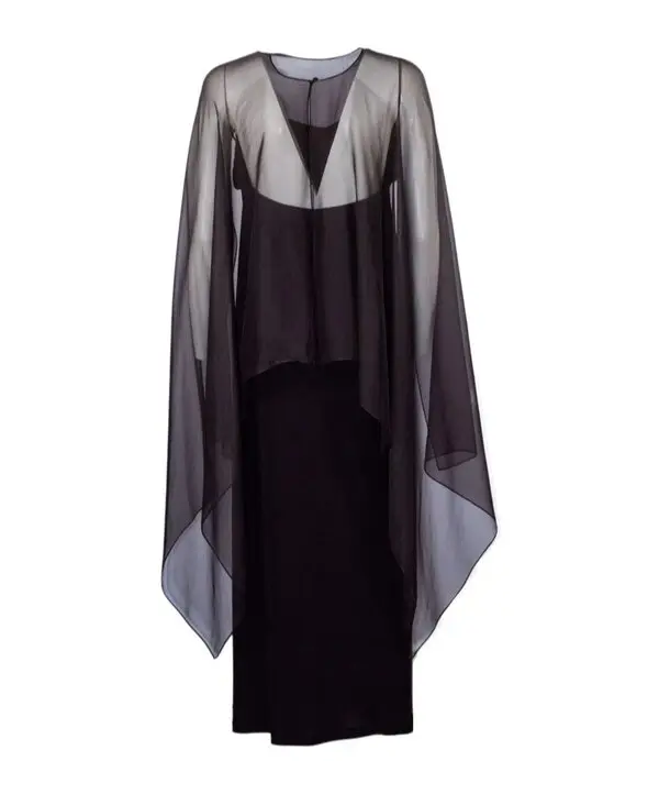 Alberta Ferretti Square Neck Sleeveless Chiffon Sleeve Dress