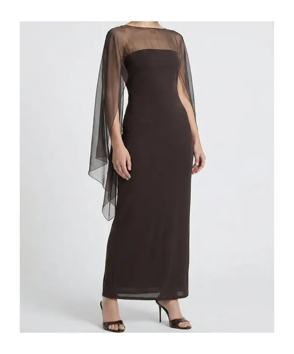 Alberta Ferretti Square Neck Sleeveless Chiffon Sleeve Dress