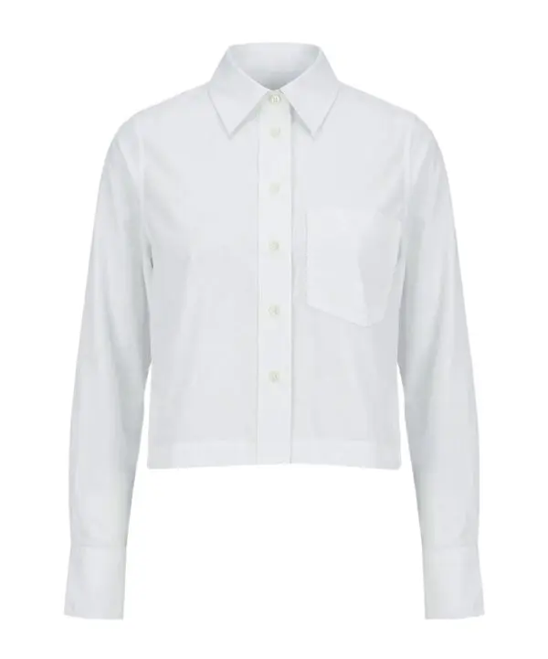Closed Long-sleeved Shirt With Pocket - White