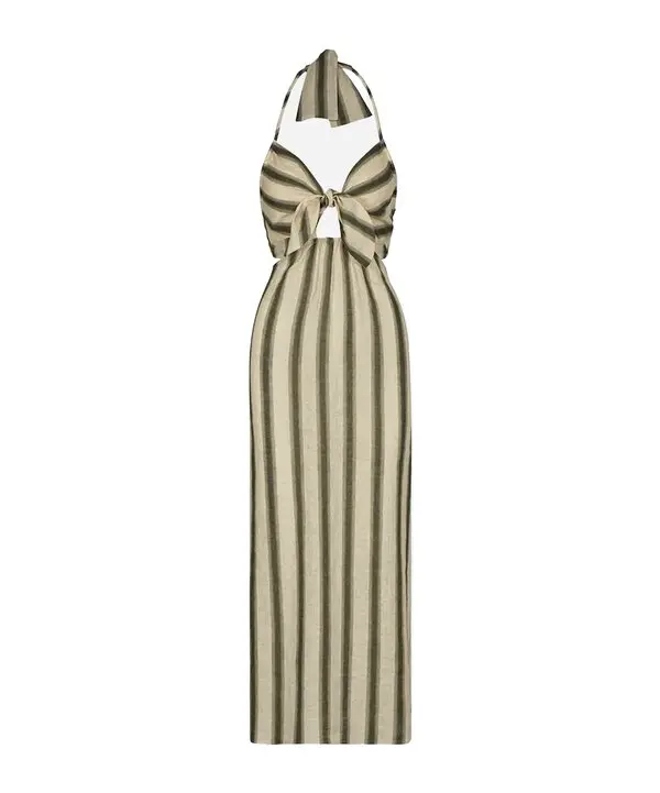Johanna Ortiz Striped Halterneck Maxi Dress - Nude