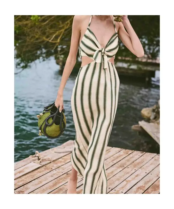 Johanna Ortiz Striped Halterneck Maxi Dress