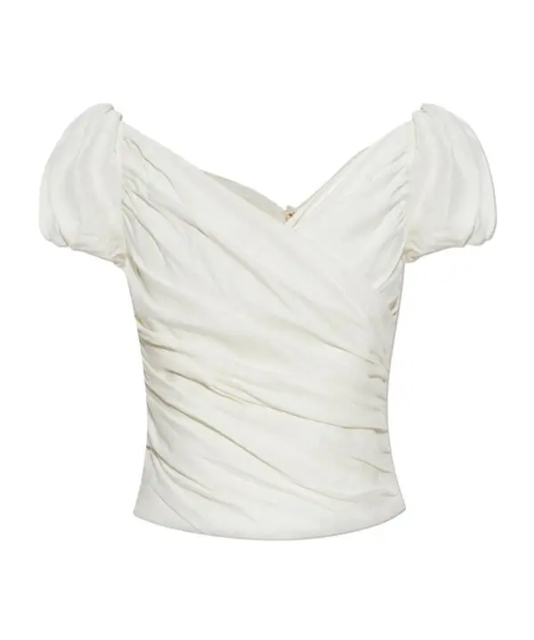 Cult Gaia Off-the-shoulder Bubble Sleeve Wrap Top