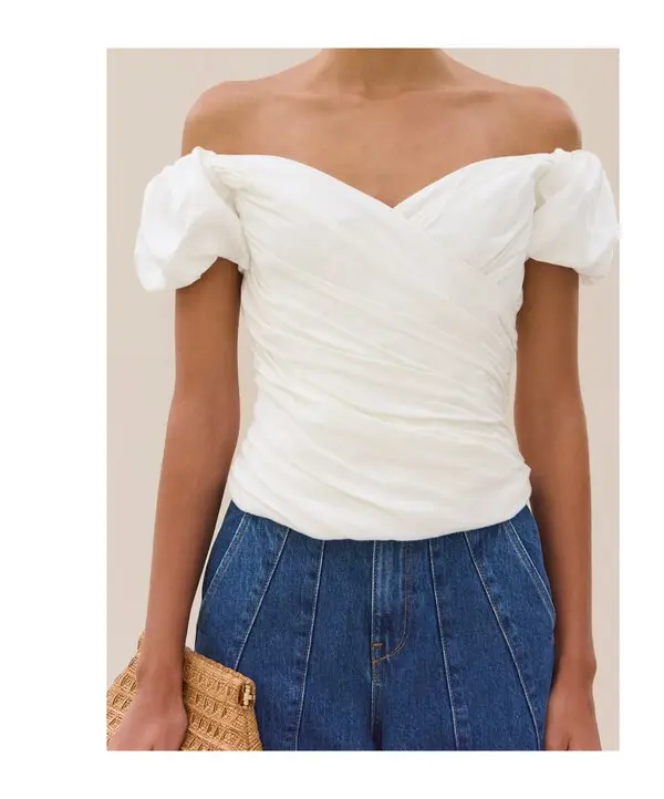 Cult Gaia Off-the-shoulder Bubble Sleeve Wrap Top