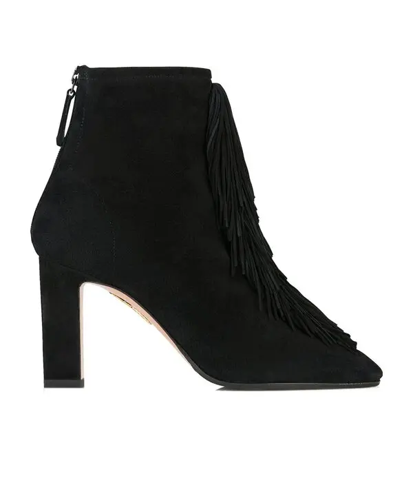 AQUAZZURA 85mm Suede Fringed Ankle Boots