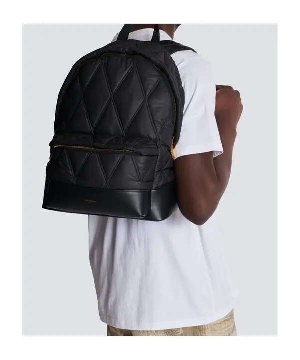 Balmain Quilted Diamond Motif Nylon Backpack