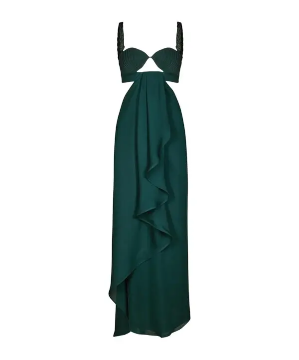 Johanna Ortiz Halterneck Ruffled Maxi Dress - Green