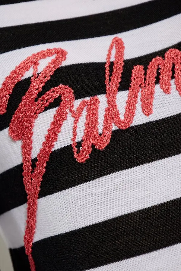 Balmain Striped Long Sleeve Jumper With Logo Embellishment