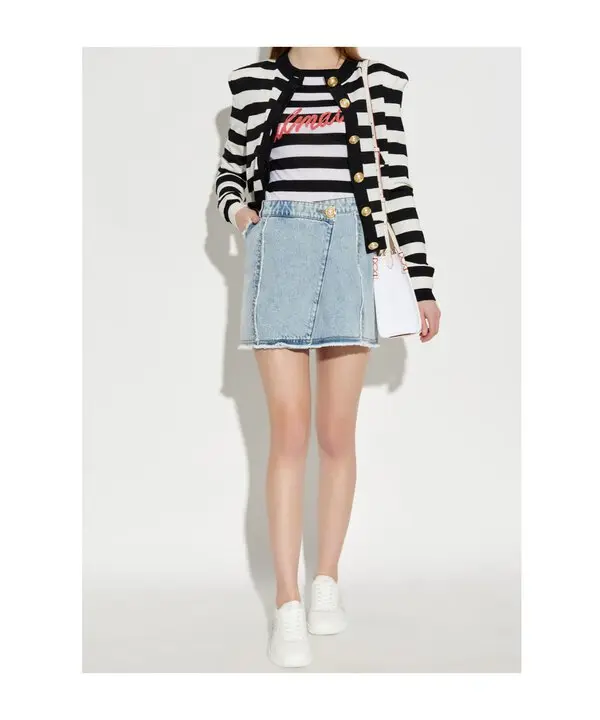 Balmain Striped Long Sleeve Jumper With Logo Embellishment