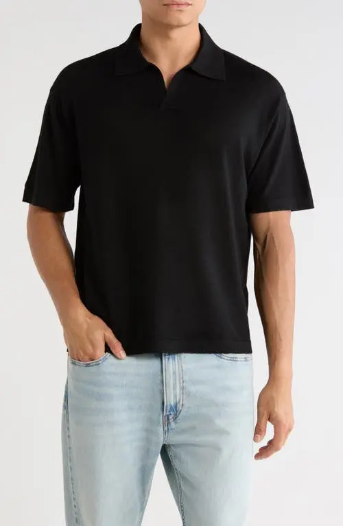 FRAME Superfine Merino Wool & Cashmere Sweater Polo - Black