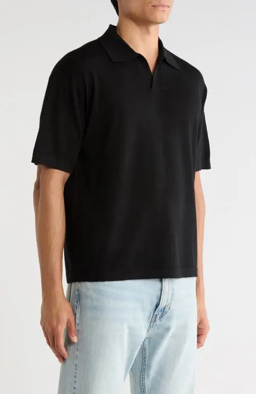 FRAME Superfine Merino Wool & Cashmere Sweater Polo - Black