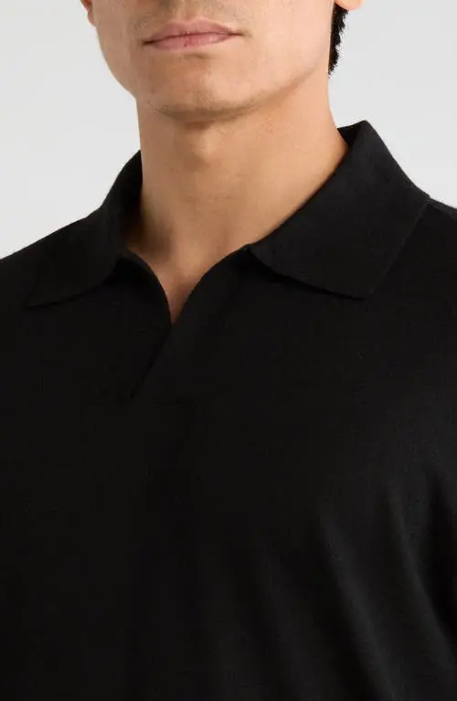 FRAME Superfine Merino Wool & Cashmere Sweater Polo - Black