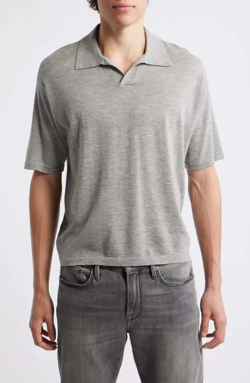 FRAME Superfine Merino Wool & Cashmere Sweater Polo - Light Grey Melange