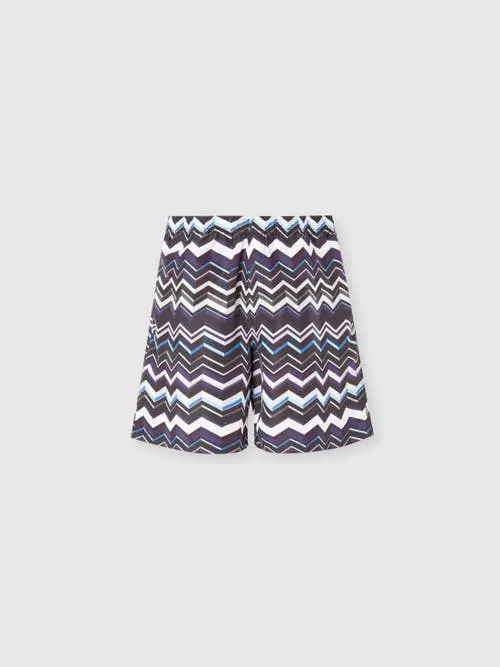UM Long Swim Shorts With Irregular Zigzag Print - Blue
