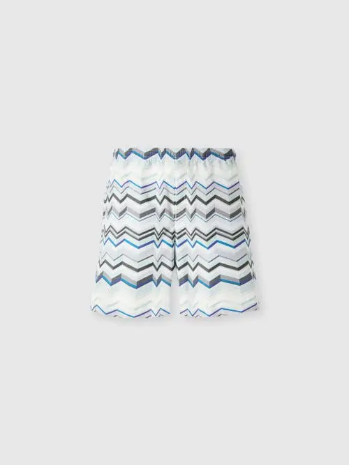 UM Long Swim Shorts With Irregular Zigzag Print - Light Blue