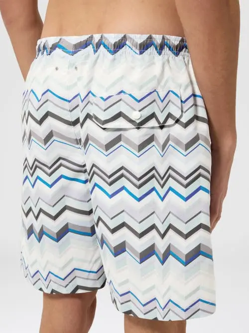 UM Long Swim Shorts With Irregular Zigzag Print - Light Blue