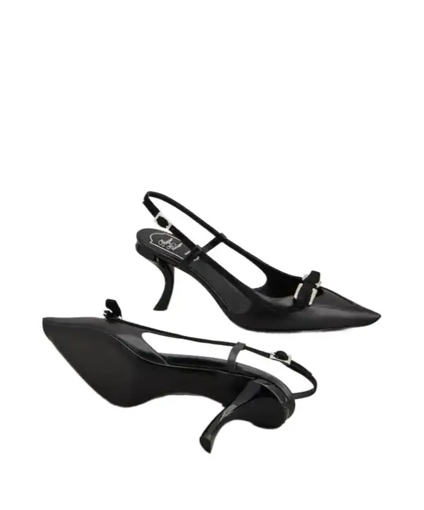 ROGER VIVIER Virgule Slingback Pumps In Leather With Mini Buckle Detailing - Black