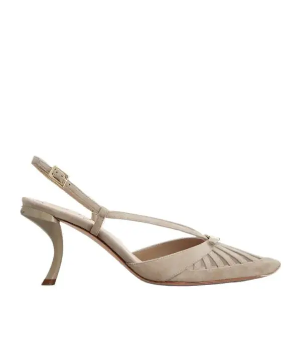 ROGER VIVIER Virgule D'orsay Pumps In Suede With Mini Buckle Detail - Grey