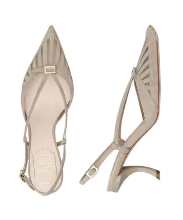 ROGER VIVIER Virgule D'orsay Pumps In Suede With Mini Buckle Detail - Grey