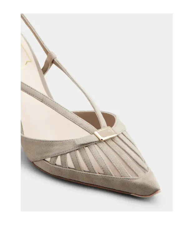 ROGER VIVIER Virgule D'orsay Pumps In Suede With Mini Buckle Detail - Grey