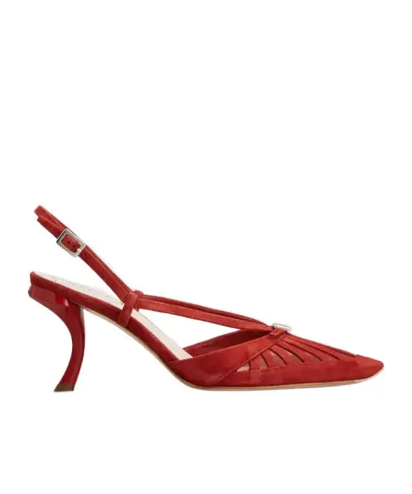 ROGER VIVIER Dorsay Virgule Velvet Leather Pumps - Red