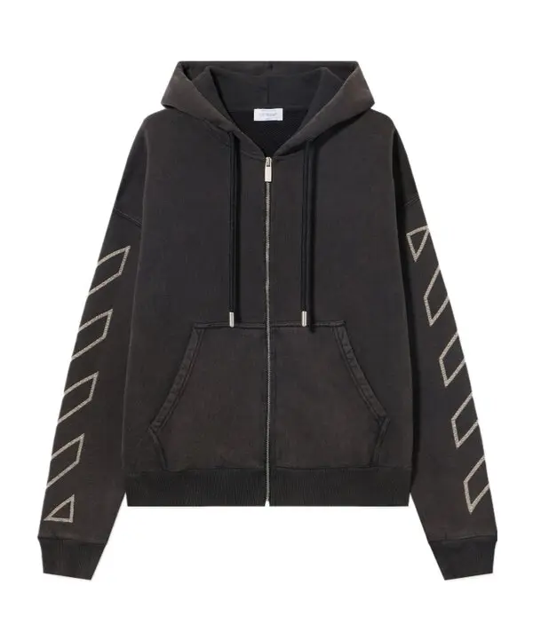 Off-White Arrow-print Zip-up Hoodie - Vintage Black-caramel Pudding