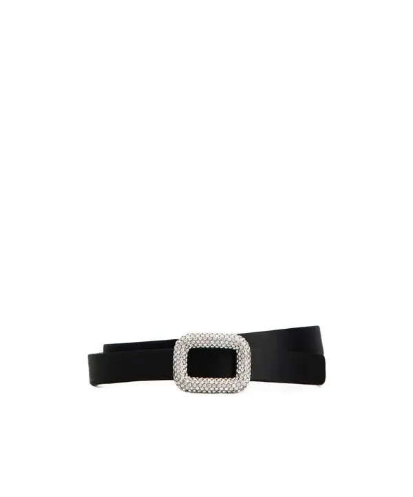 ROGER VIVIER Viv Choc Strass Buckle Belt In Satin - Black