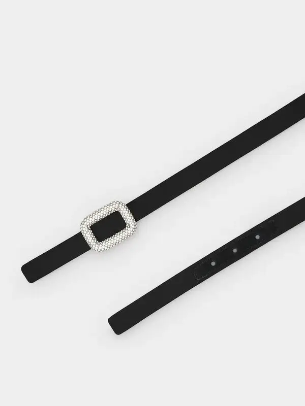 ROGER VIVIER Viv Choc Strass Buckle Belt In Satin