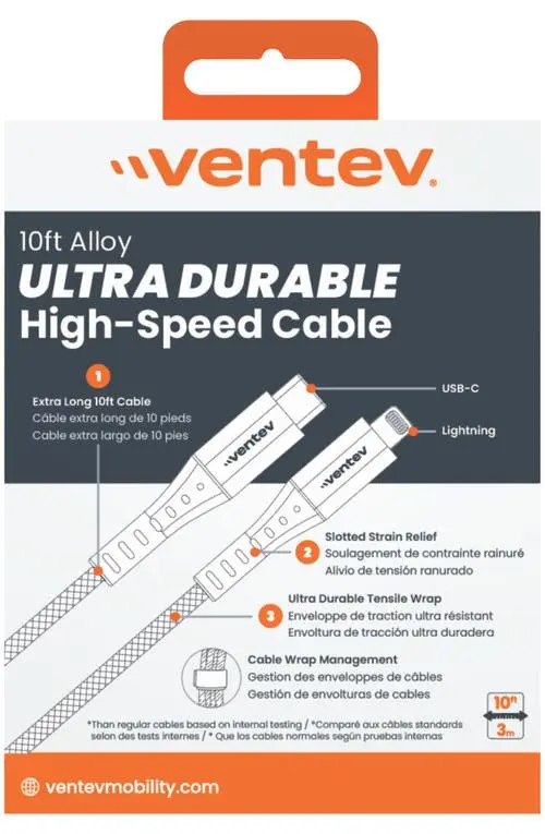 VENTEV Alloy Usb-c To Apple Lightning High Speed Ultra Durable 10 Foot Cable