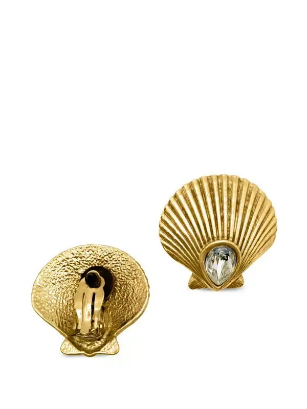Saint Laurent Crystal Shell Earrings - Gold