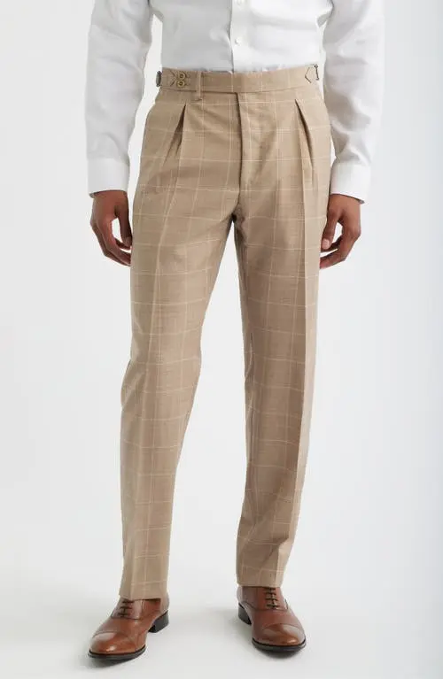 Zanella Danny Windowpane Check Wool Dress Pants - Beig/khaki