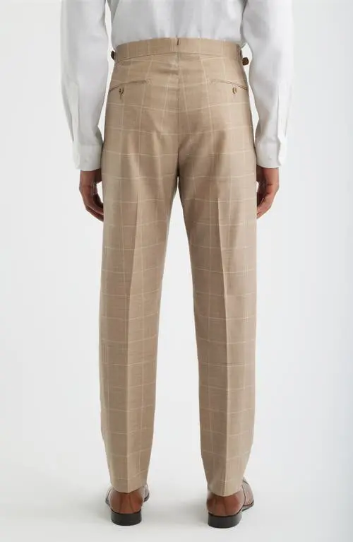 Zanella Danny Windowpane Check Wool Dress Pants - Beig/khaki