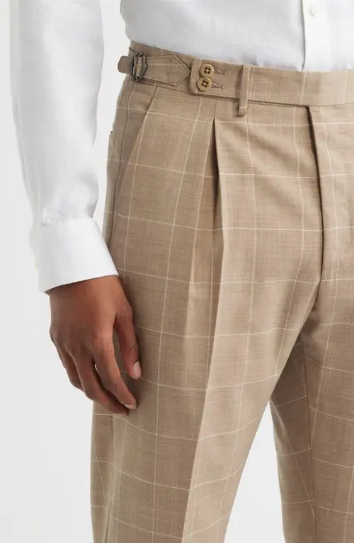 Zanella Danny Windowpane Check Wool Dress Pants - Beig/khaki