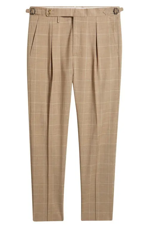 Zanella Danny Windowpane Check Wool Dress Pants - Beig/khaki