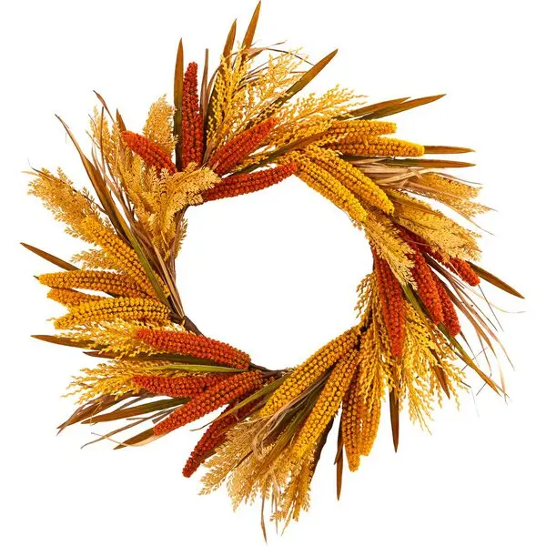 NEARLY NATURAL 25-in Sorghum Harvest Artificial Wreath - Yellow